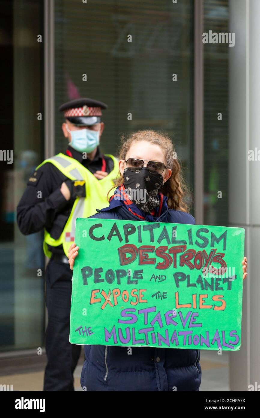 Protester holding placard during Earth Strike demonstration outside the ...