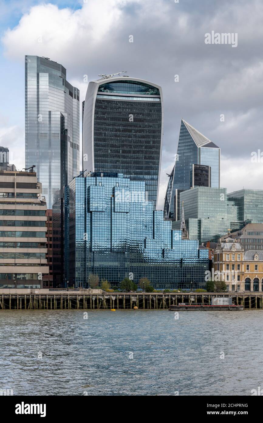 London cityscape, shot from the Southbank. The well-known buildings ...