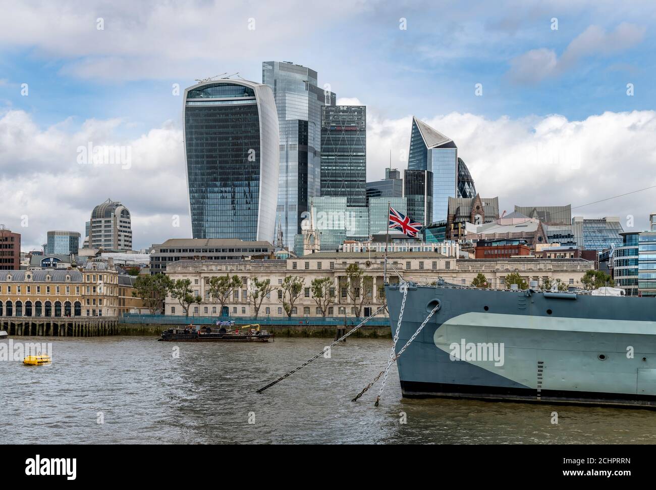 London cityscape, shot from the Southbank. The well-known buildings ...