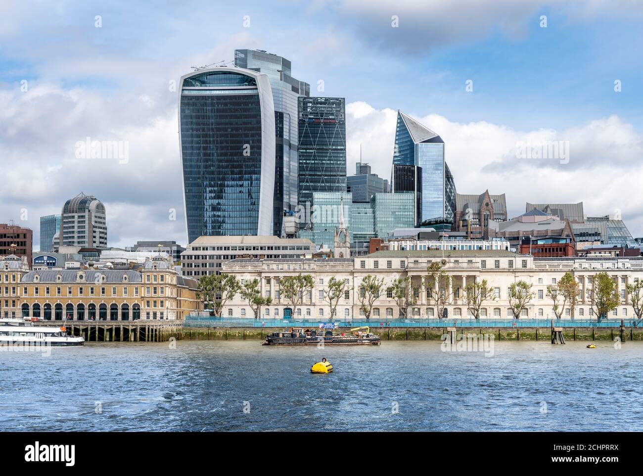 London cityscape, shot from the Southbank. The well-known buildings ...