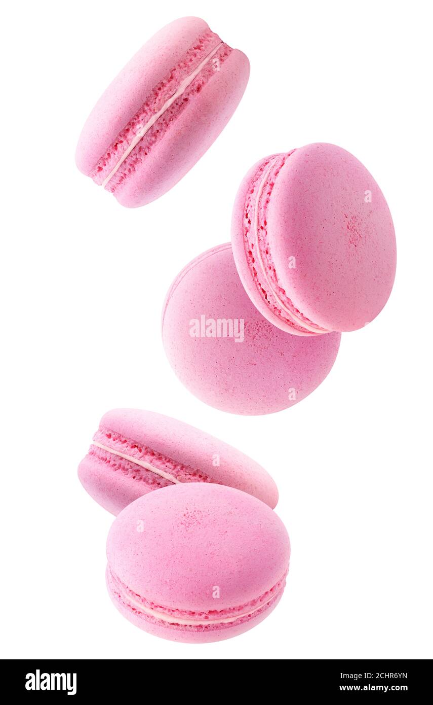 Five falling pink macaroons isolated on white background Stock Photo ...