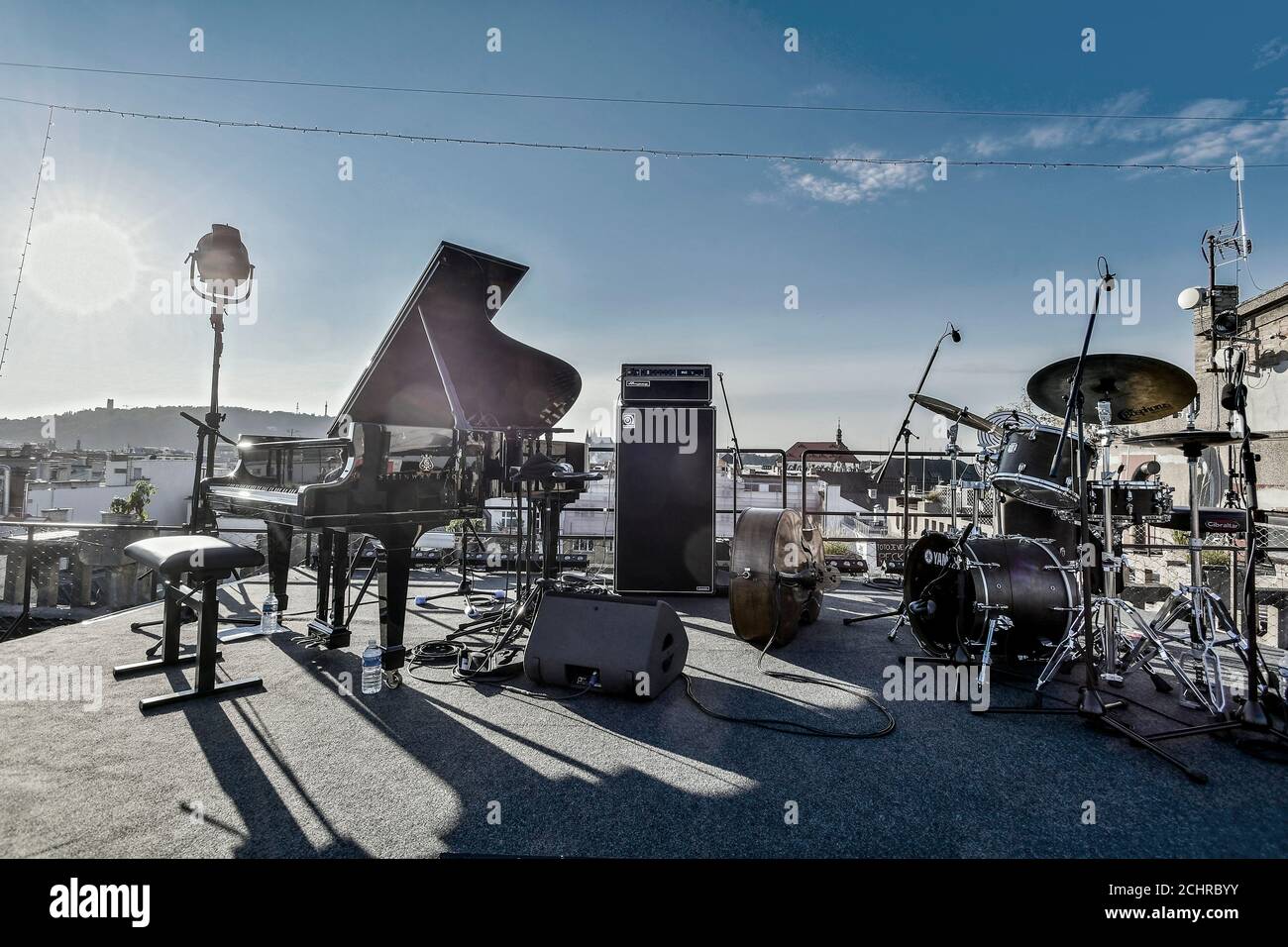 Open air stage on rooftop with instruments hi-res stock photography and ...