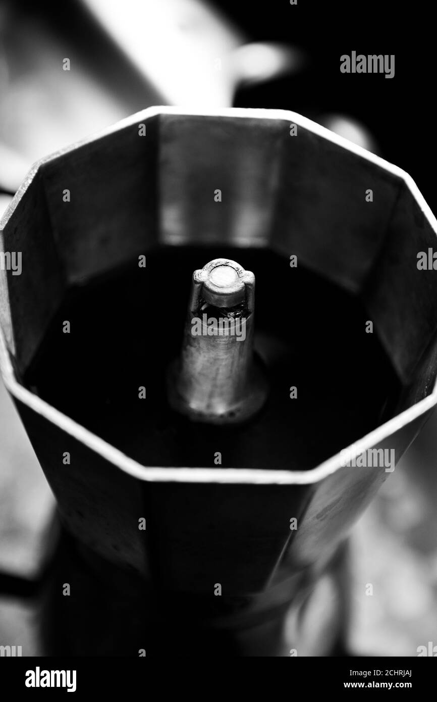 Grayscale shot of a traditional coffee maker Stock Photo - Alamy