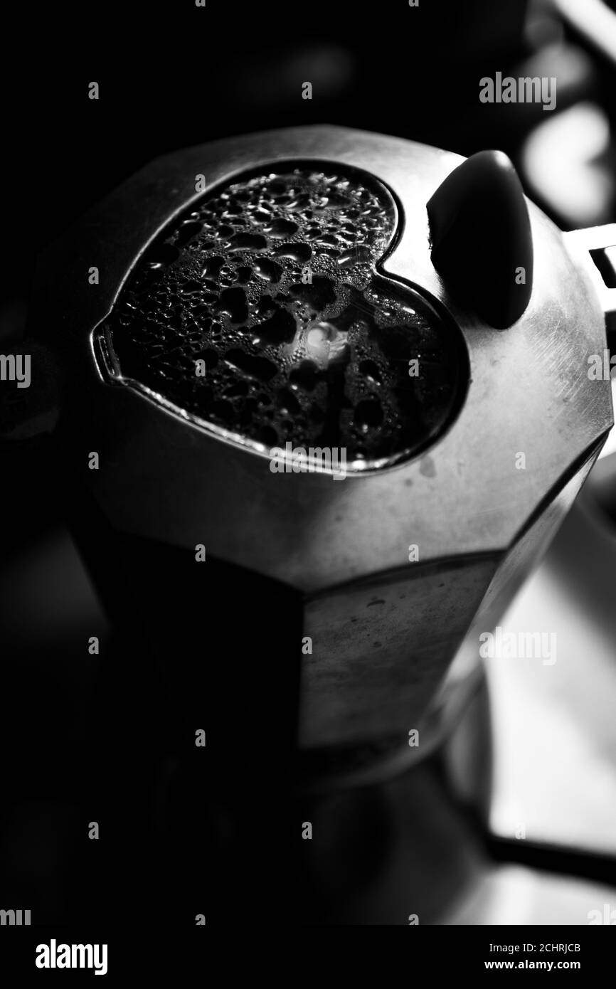 Grayscale shot of a traditional coffee maker Stock Photo - Alamy