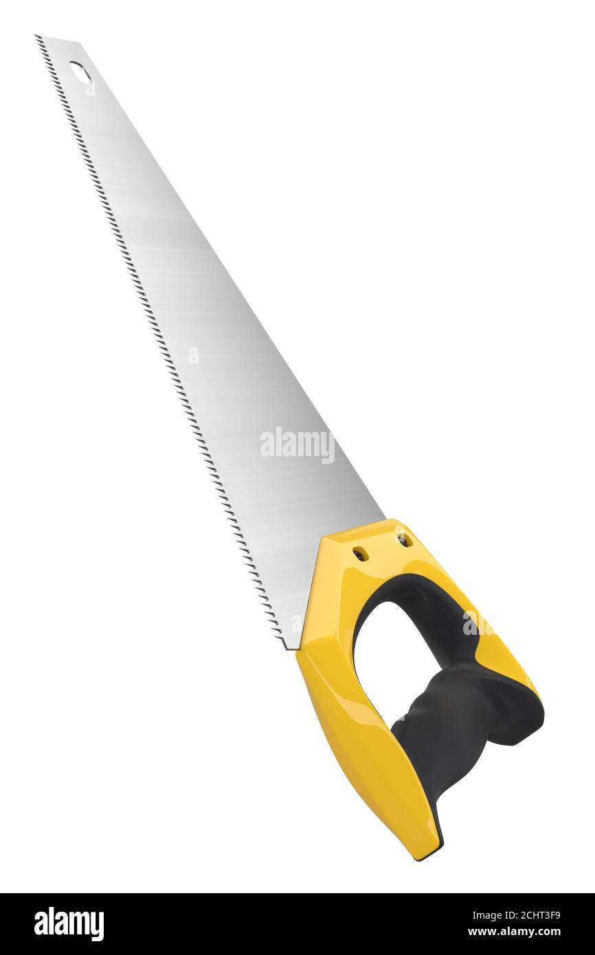 Hand saw with hardened teeth isolated on white. Tool for carpentry work ...