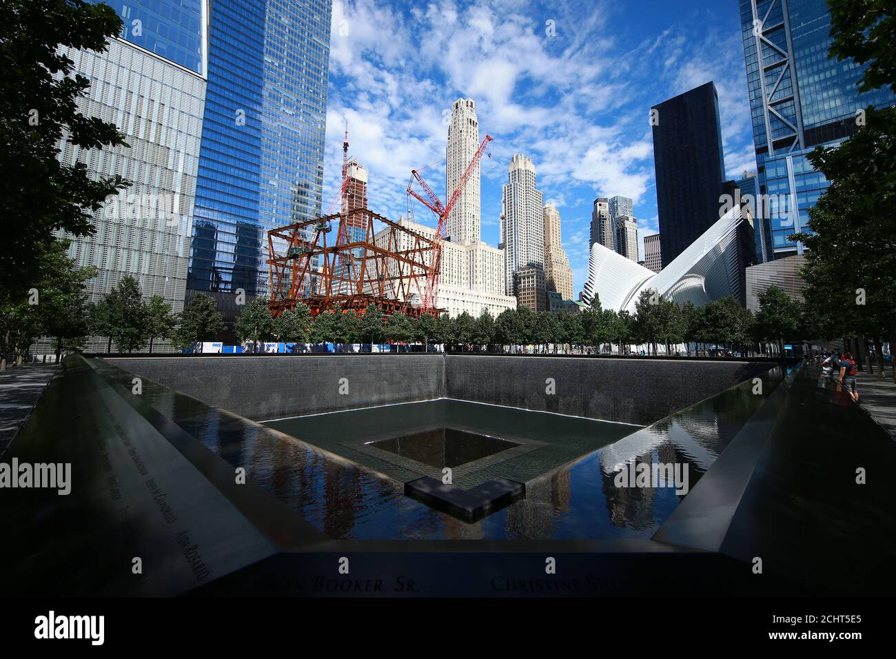 A view of Lower Manhattan from one of two reflecting pools at the ...