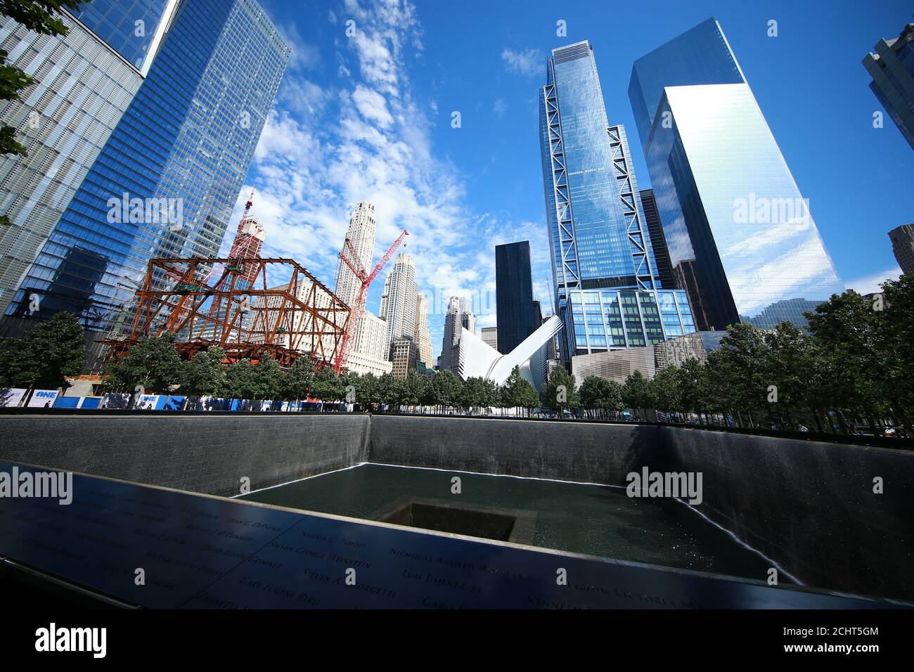 A view of Lower Manhattan from one of two reflecting pools at the ...