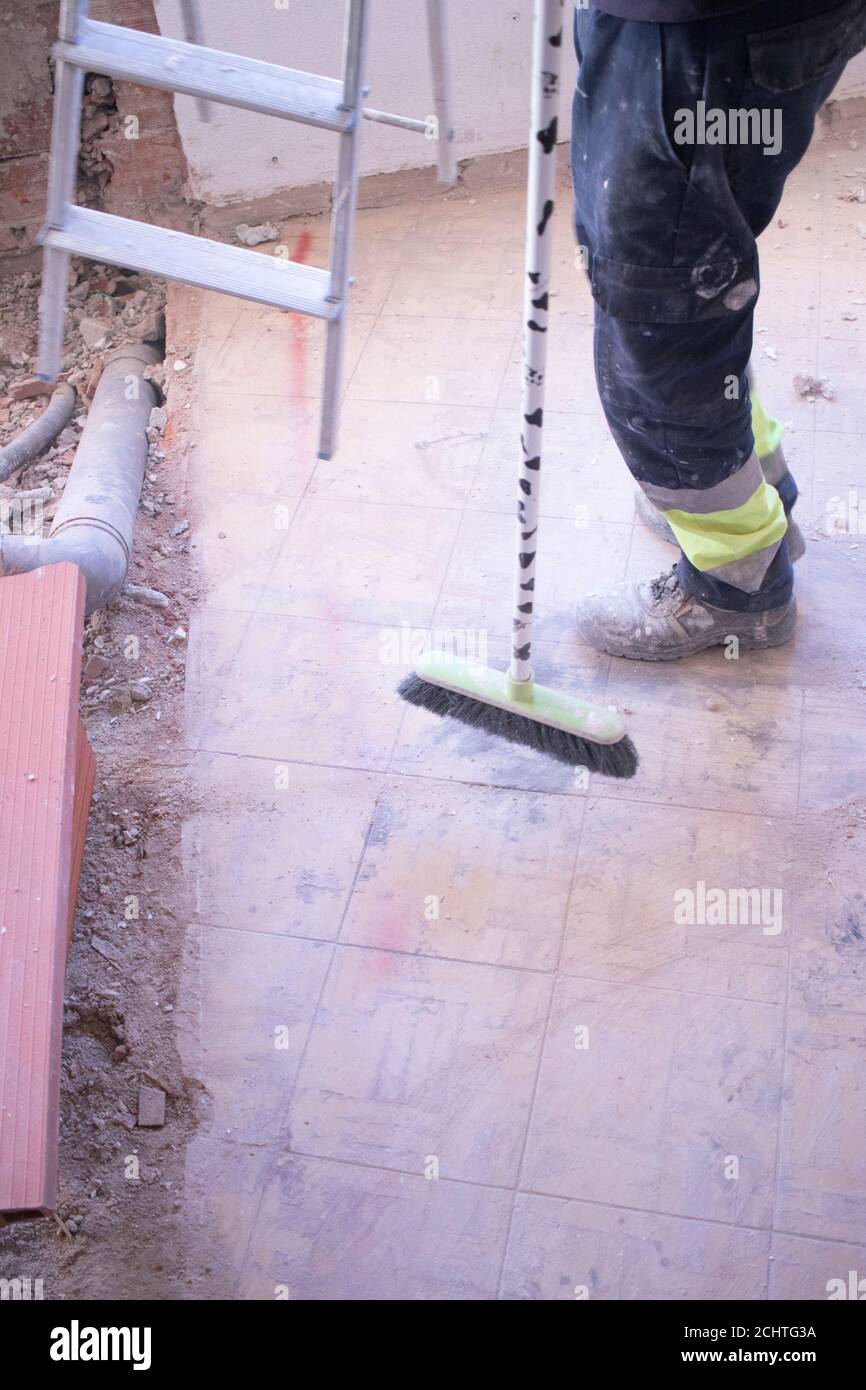 Building renovation works in appartment work by builders to renovate ...