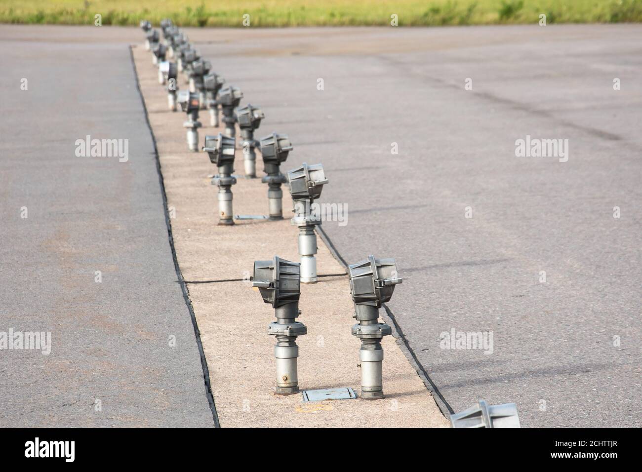 Signal lights on the runway at the airport close up Stock Photo - Alamy