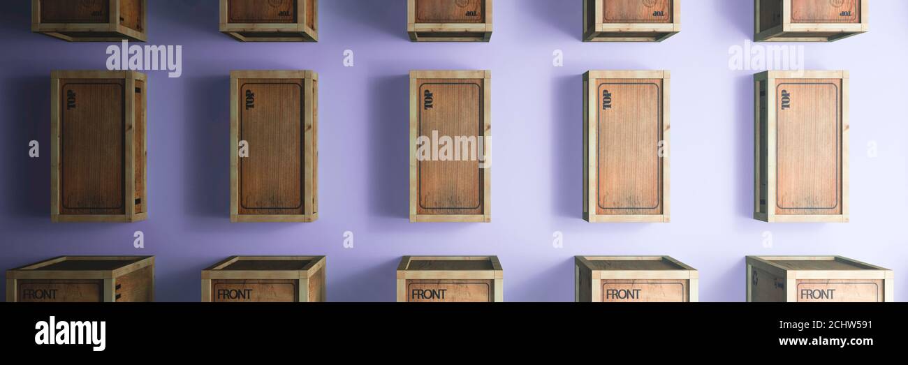 3d illustration, wooden boxes in a warehouse Stock Photo - Alamy
