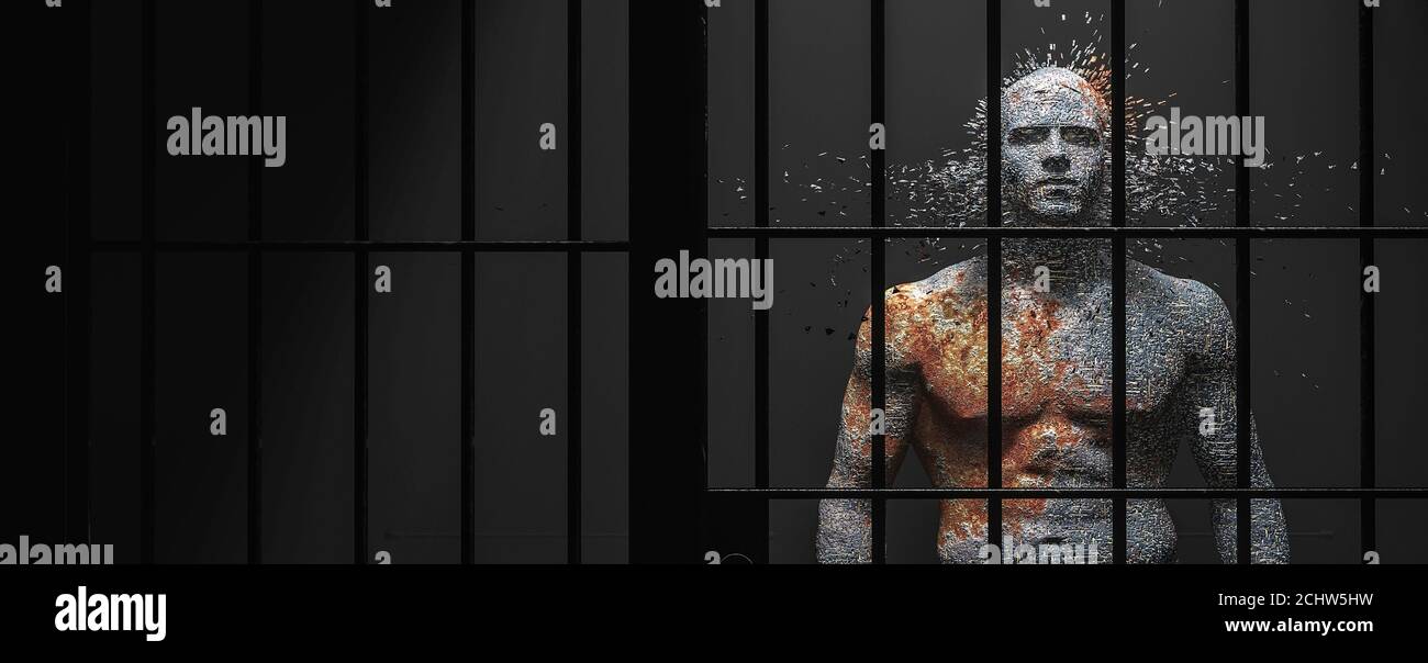 3d illustration, man locked in a prison, freedom concept Stock Photo ...