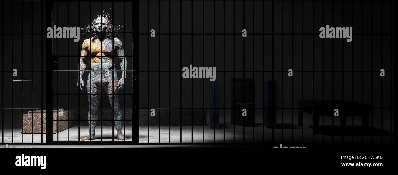 3d illustration, man locked in a prison, freedom concept Stock Photo ...