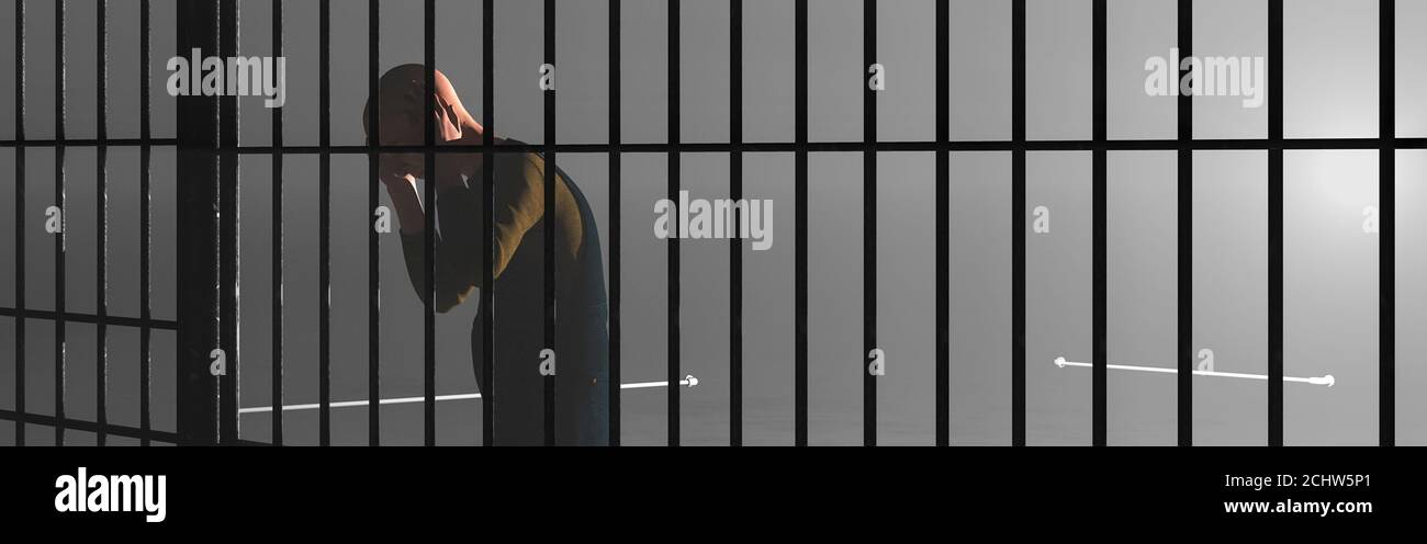 3d illustration, man locked in a prison, freedom concept Stock Photo ...