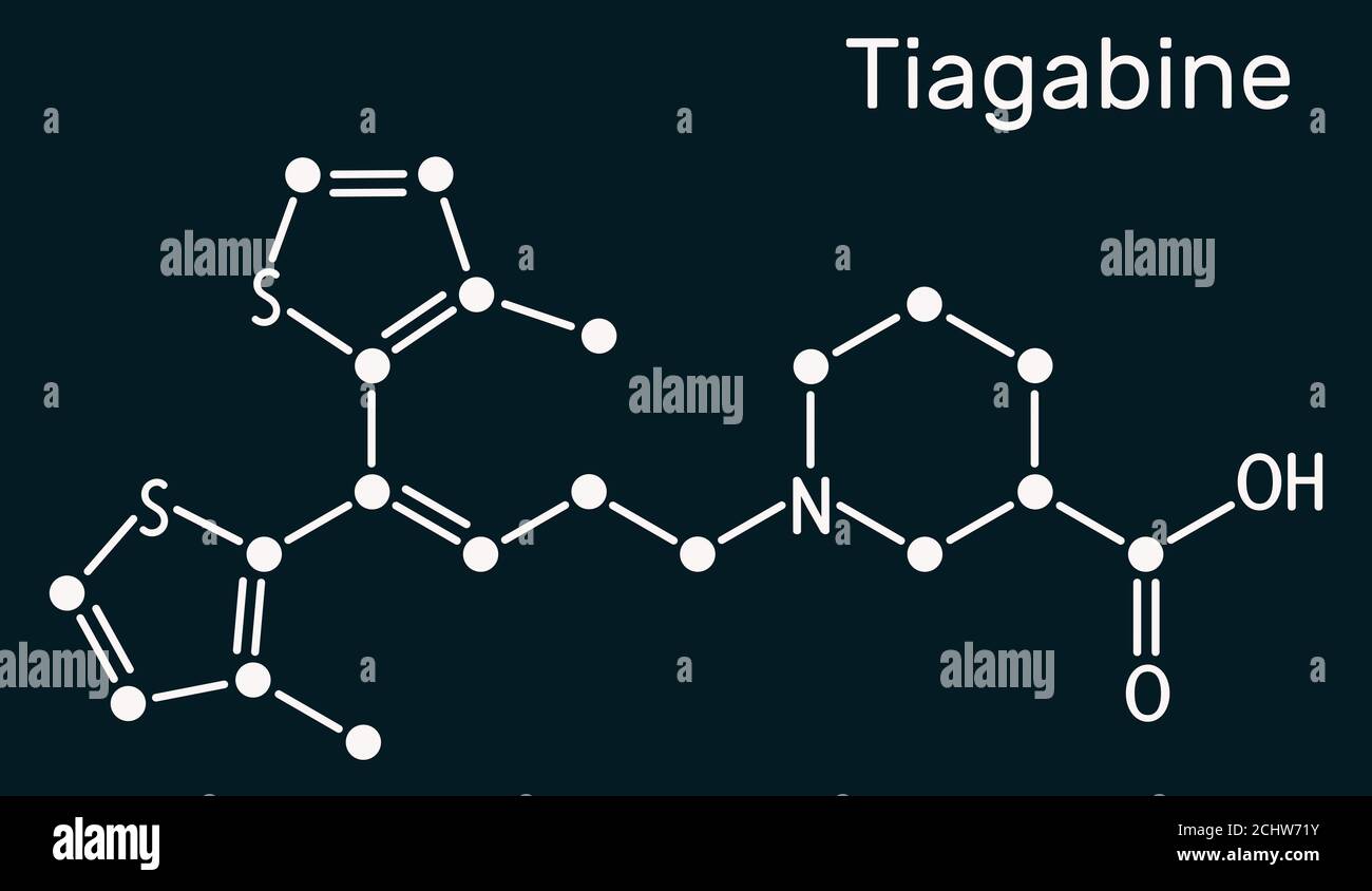 Tiagabine, C20H25NO2S2 molecule. It is anticonvulsant medication, is ...