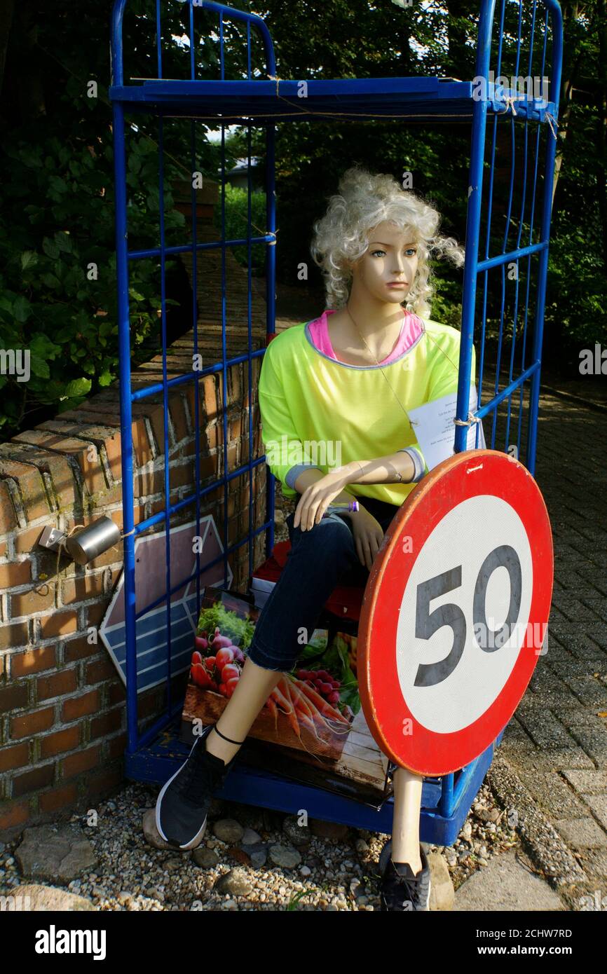 Window doll watching the speed limit? In reality a doll showing the ...