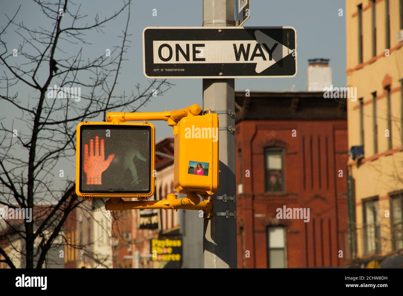 Red pedestrian light at a crossway in Brooklyn Stock Photo - Alamy