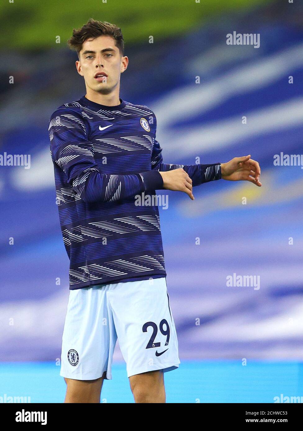 Chelsea's Kai Havertz warming up before the Premier League match at the ...
