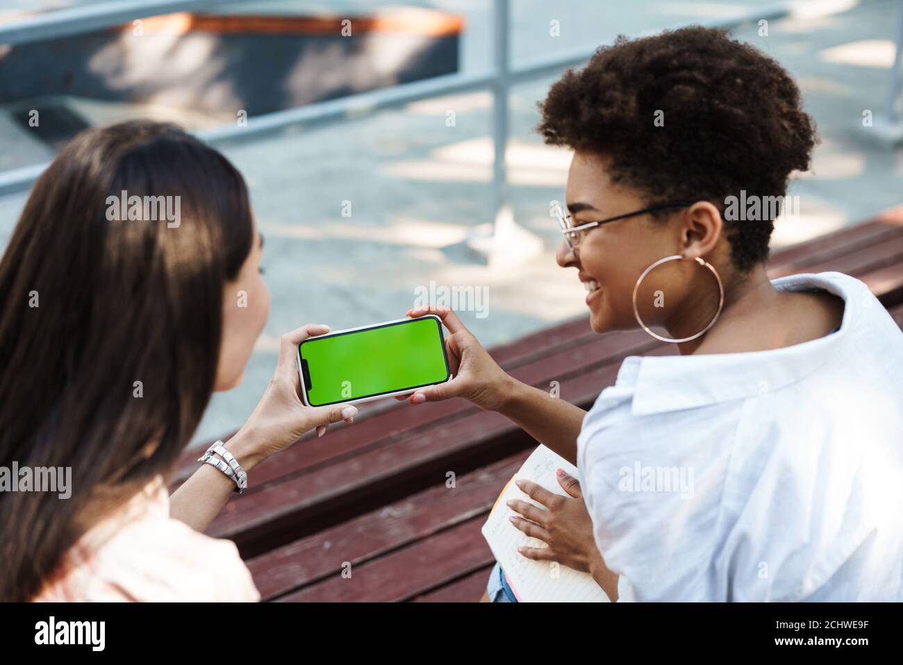 Top view blank phone screen two friends hi-res stock photography and ...