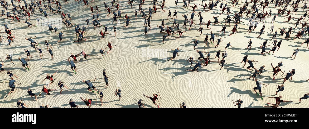 3d illustration of a crowd of people exercising Stock Photo - Alamy