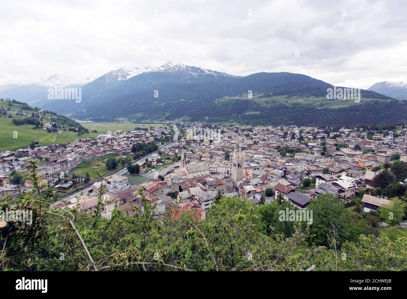 Bormio, Italy - May 30, 2020: view of Bormio town landscape Stock Photo ...