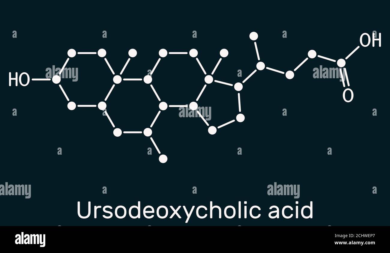 Ursodeoxycholic acid, ursodiol, UDCA molecule. It is used as cholagogue ...