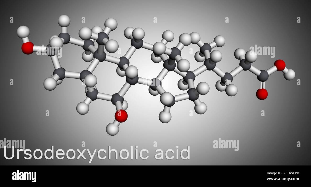 Ursodeoxycholic acid, ursodiol, UDCA molecule. It is used as cholagogue ...
