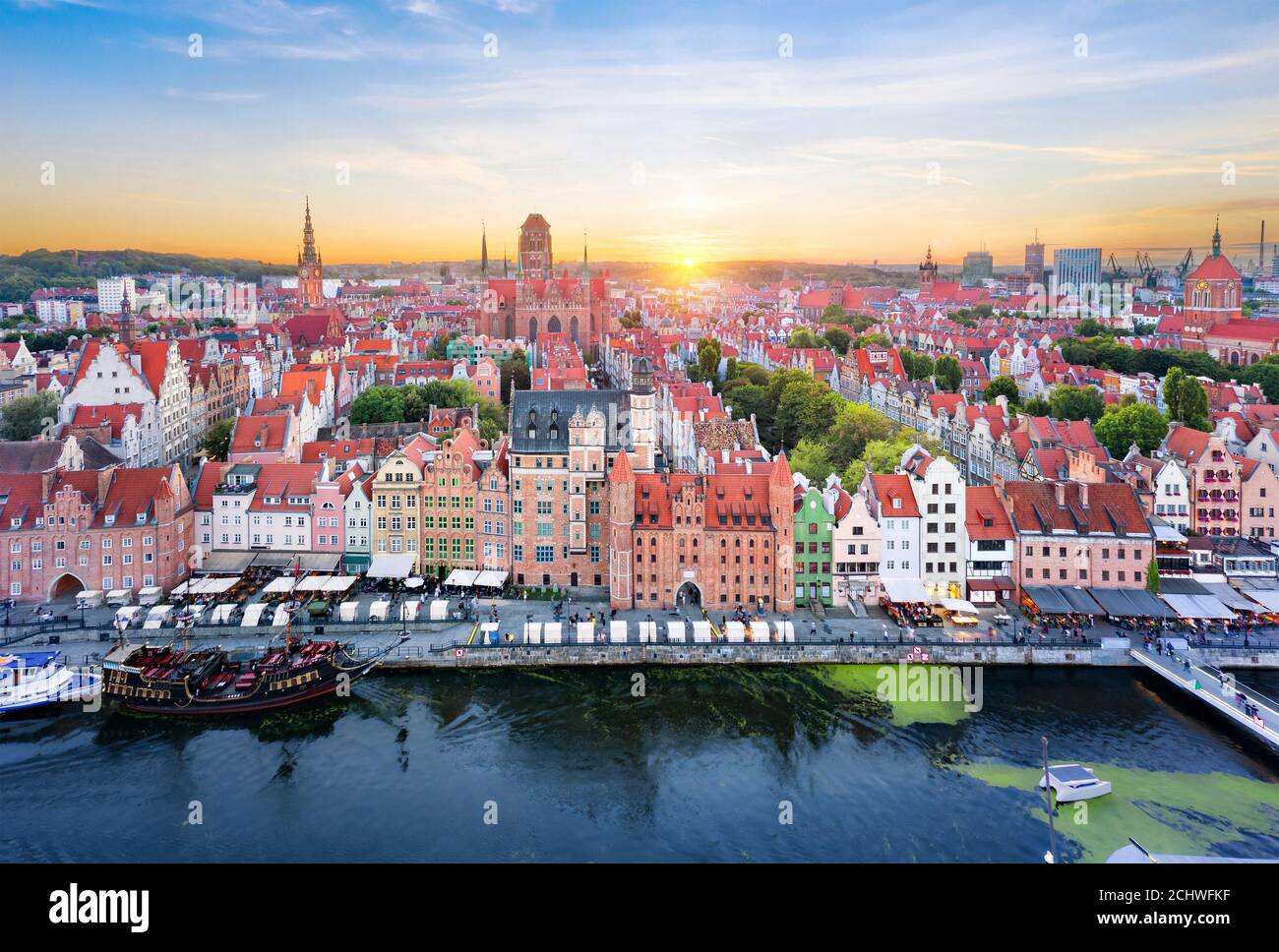 Aerial view of Old Town of Gdansk on sunset, Poland Stock Photo - Alamy