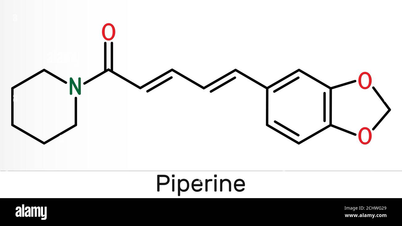 Piperine, C17H19NO3 molecule. It is alkaloid isolated from the plant ...