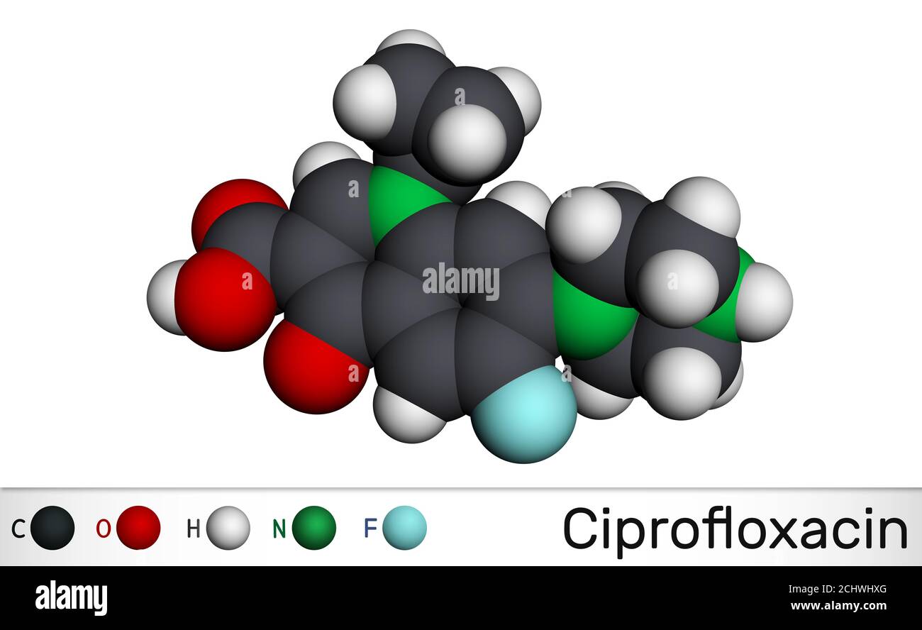 Ciprofloxacin, quinolone molecule. It is a synthetic broad spectrum ...
