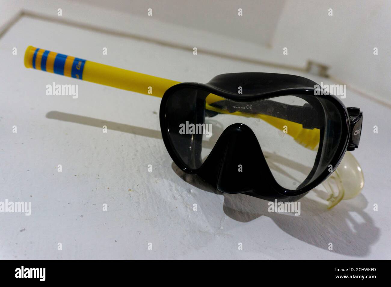 goggles and snorkel black, yellow and blue Stock Photo - Alamy