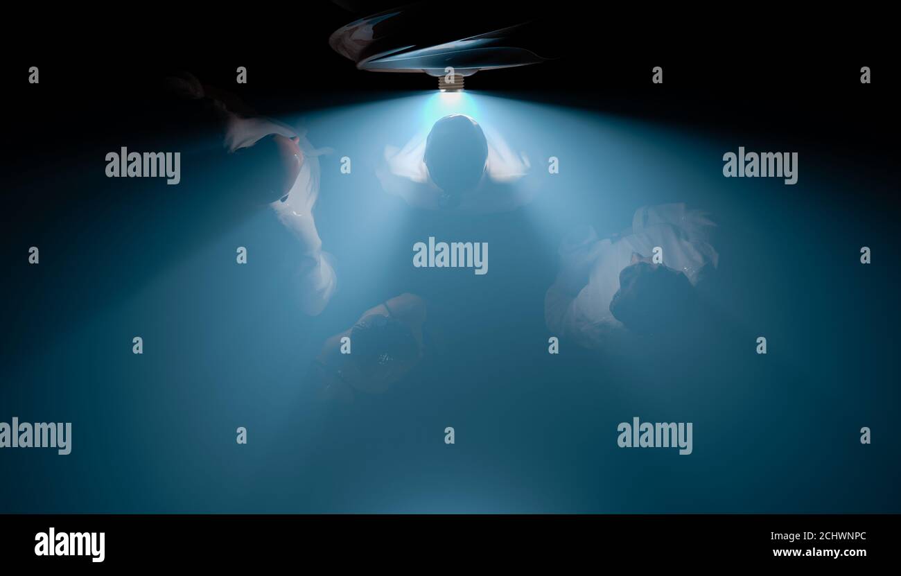 3d illustration of people looking at a light Stock Photo - Alamy