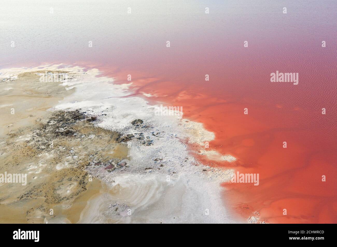 Top view of the salt-covered shore of Pink Lake Stock Photo - Alamy