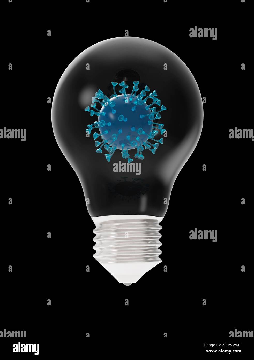 3d illustration of a covid virus 19 inside a light bulb Stock Photo - Alamy