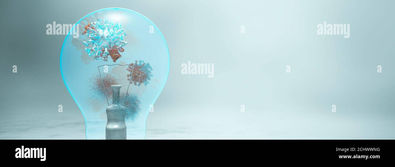 3d illustration of a covid 19 virus inside a light bulb Stock Photo - Alamy