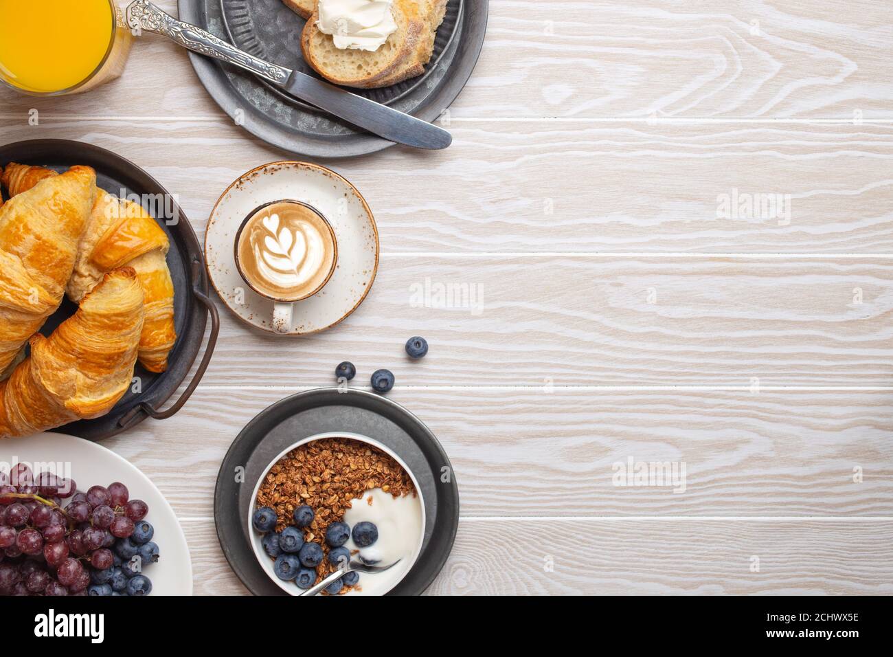 Breakfast food setting Stock Photo - Alamy