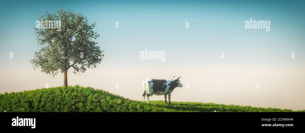3d illustration of a cow in a grass field Stock Photo - Alamy