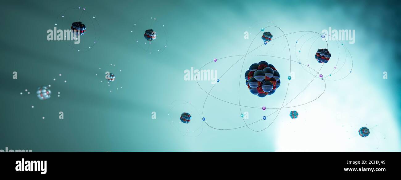3D illustration of an atom in different colors Stock Photo - Alamy