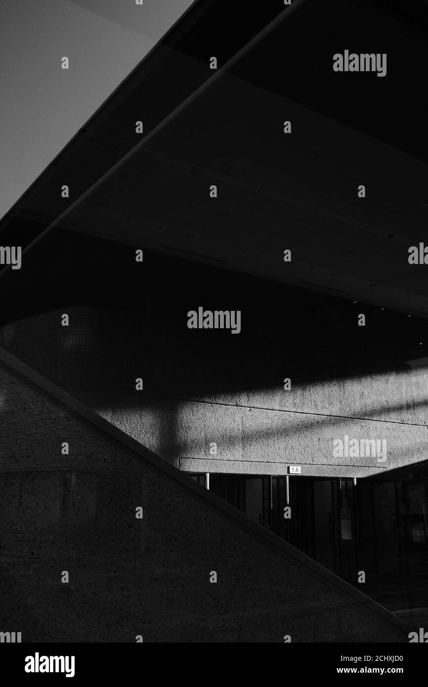 Vertical grayscale shot of shadows on a building-perfect for wallpapers ...