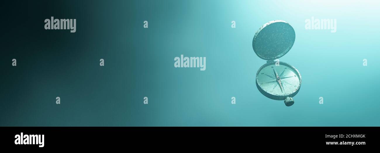 3d illustration ,old compass floating Stock Photo - Alamy