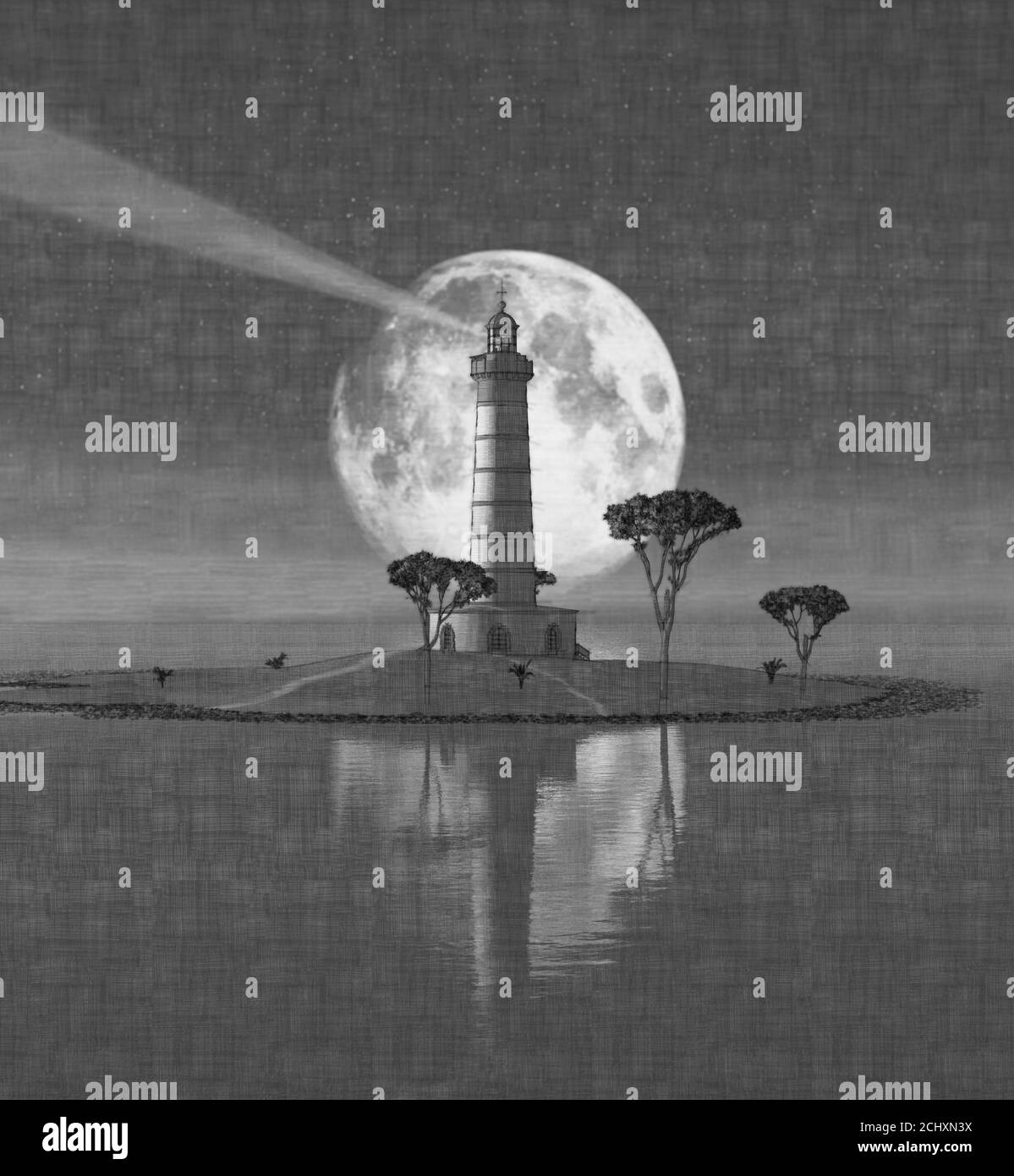 Lighthouse reflection in sea Black and White Stock Photos & Images - Alamy