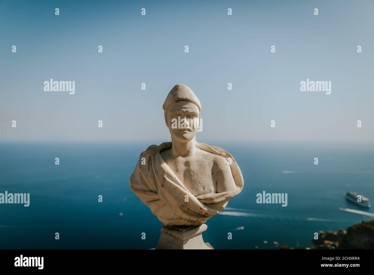 View of the famous statue in the hill of Ravello village on a clear sky ...