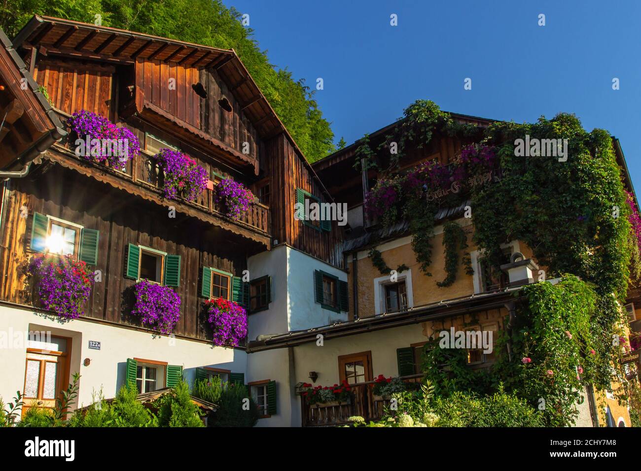 Hallstatt,Austria-August 10,2020.Typical Austrian architecture. Wooden ...