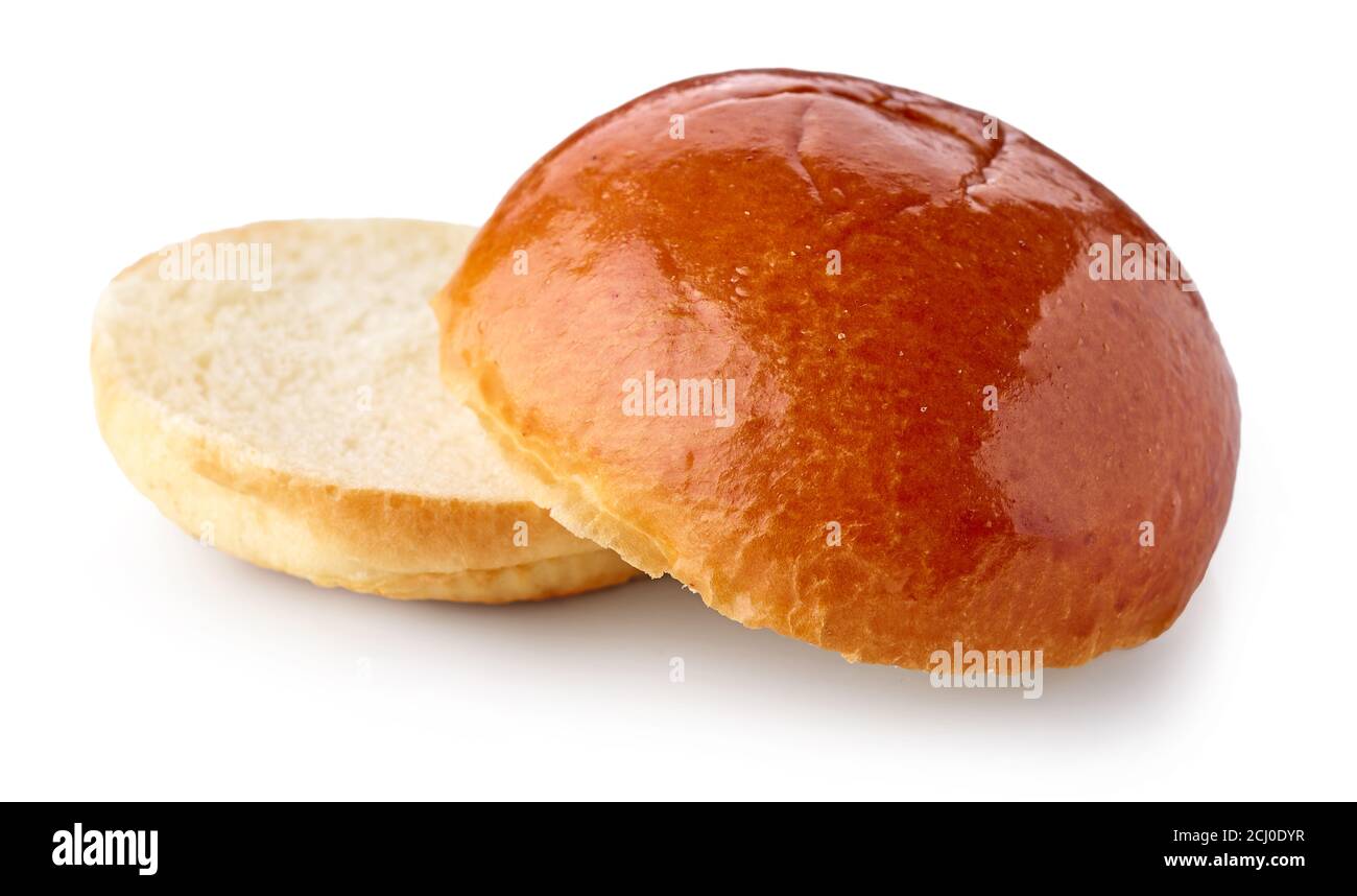 freshly baked halved breakfast bread bun isolated on white background ...