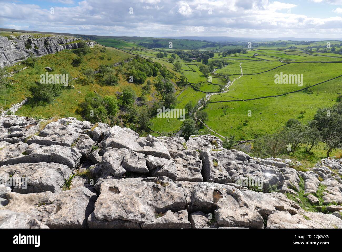 Limestone pavements above Malham Cove in the Yorkshire Dales National ...