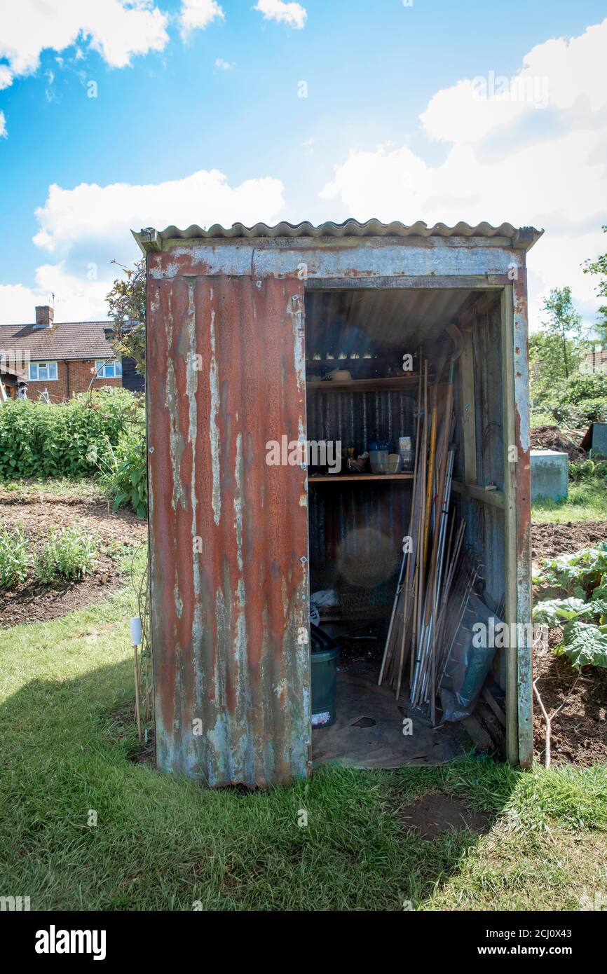 small corrugated iron allotment shed Stock Photo - Alamy