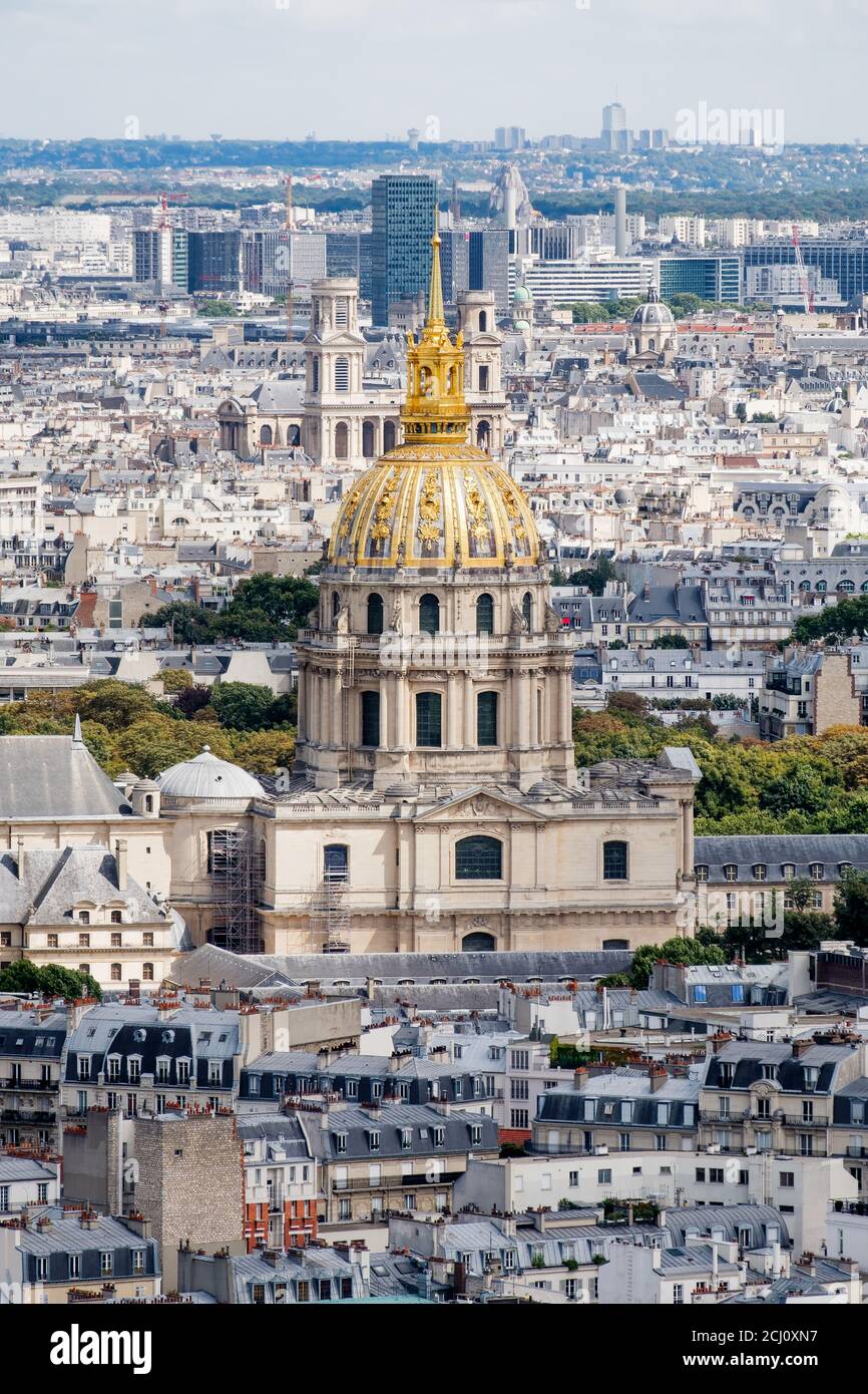 Arial view of the golden dome of Les Invalides in Paris, France Stock ...