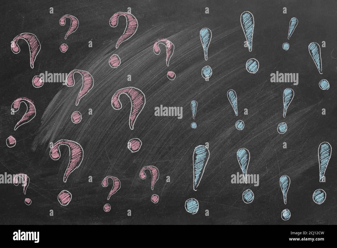 Hand drawn question marks on the left and exclamation marks on the ...