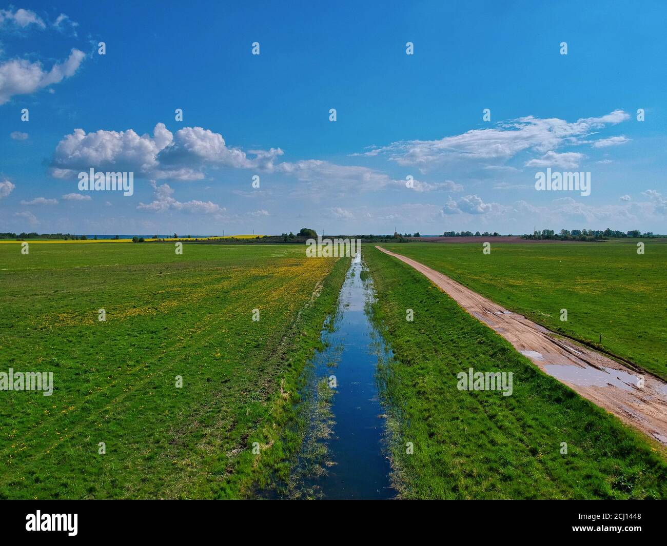 Aerial view of a beautiful countryside in the Minsk Region of Belarus ...