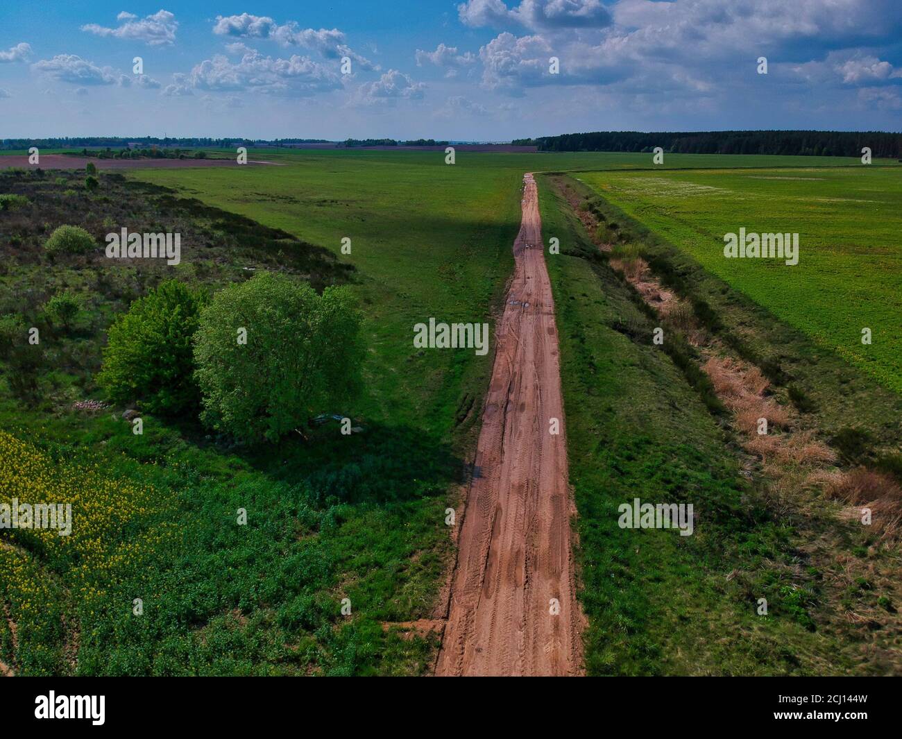 Aerial view of a beautiful countryside in the Minsk Region of Belarus ...