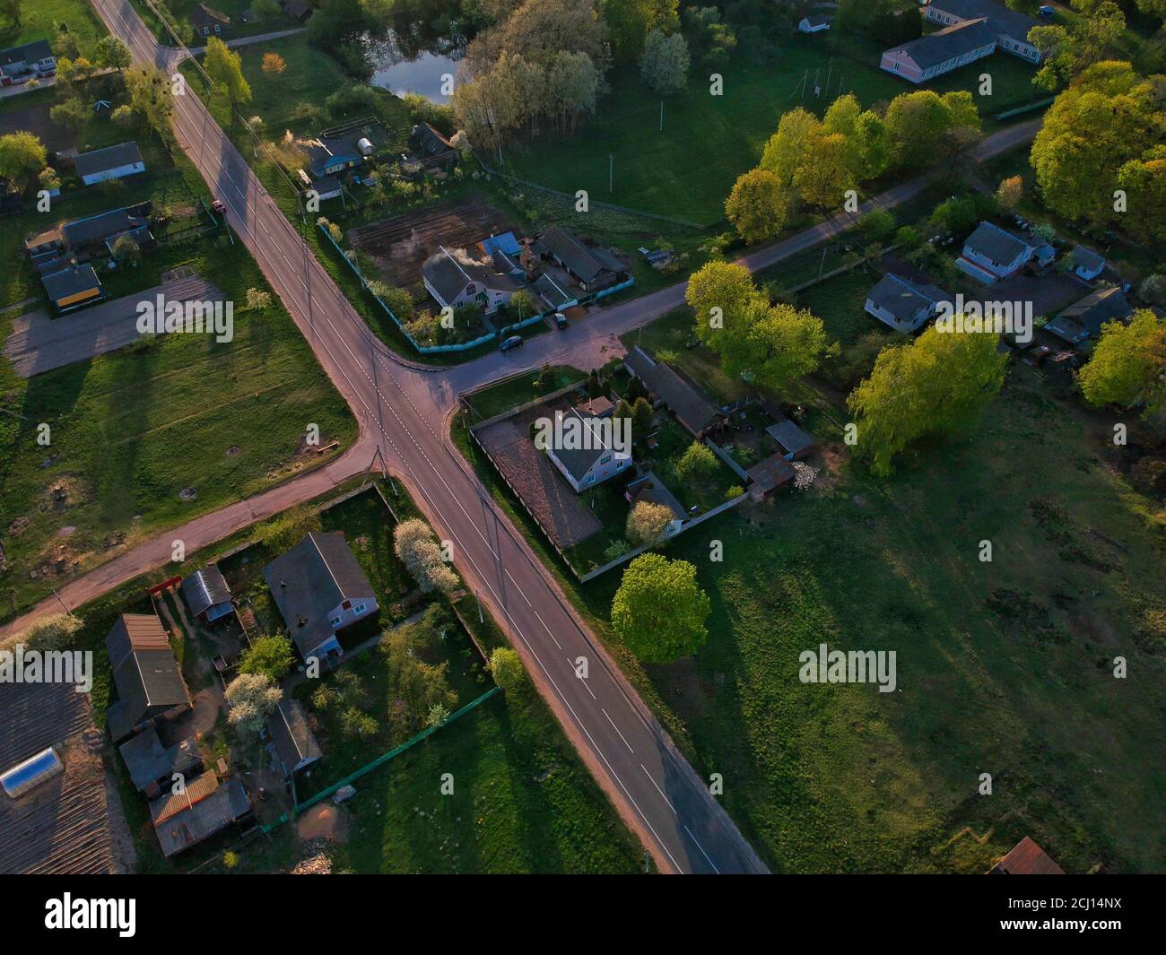 Aerial view of a beautiful countryside in the Minsk Region of Belarus ...